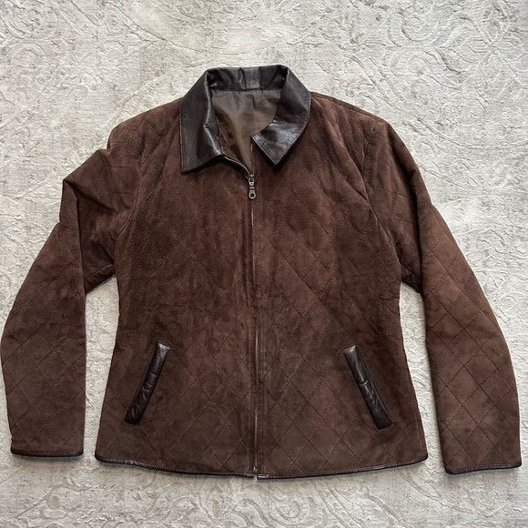 Jackets & Coats | Vintage Brown Suede Quilted Jacket With Leather Trim ...